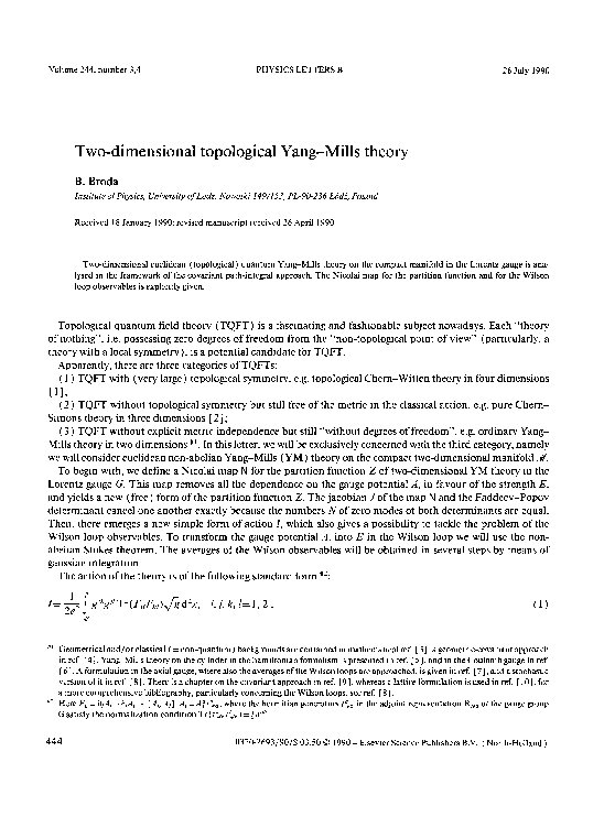(PDF) Two-dimensional topological Yang-Mills theory