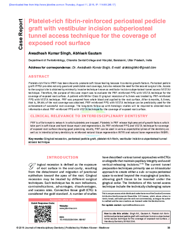 (PDF) Platelet‑rich fibrin‑reinforced periosteal pedicle graft with ...