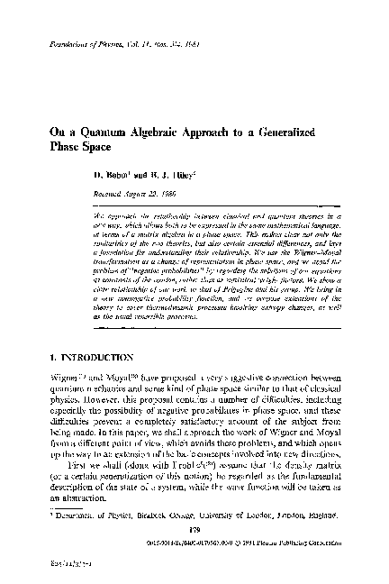 (PDF) On a quantum algebraic approach to a generalized phase space | Basil Hiley - Academia.edu