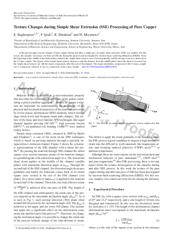 (PDF) Texture Changes during Simple Shear Extrusion (SSE) Processing of ...