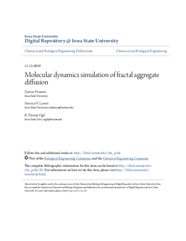 (PDF) Molecular dynamics simulation of fractal aggregate diffusion