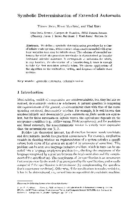 Pdf Symbolic Determinisation For Bounded Lookahead Automata