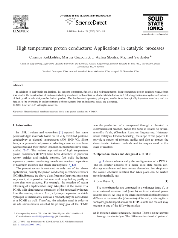 (PDF) High temperature proton conductors: Applications in catalytic ...