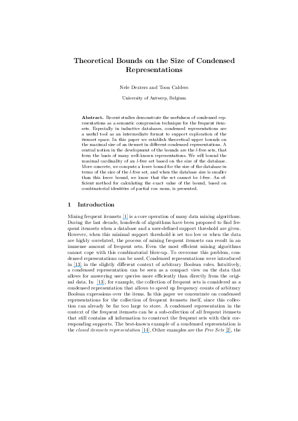 Pdf Theoretical Bounds On The Size Of Condensed Representations