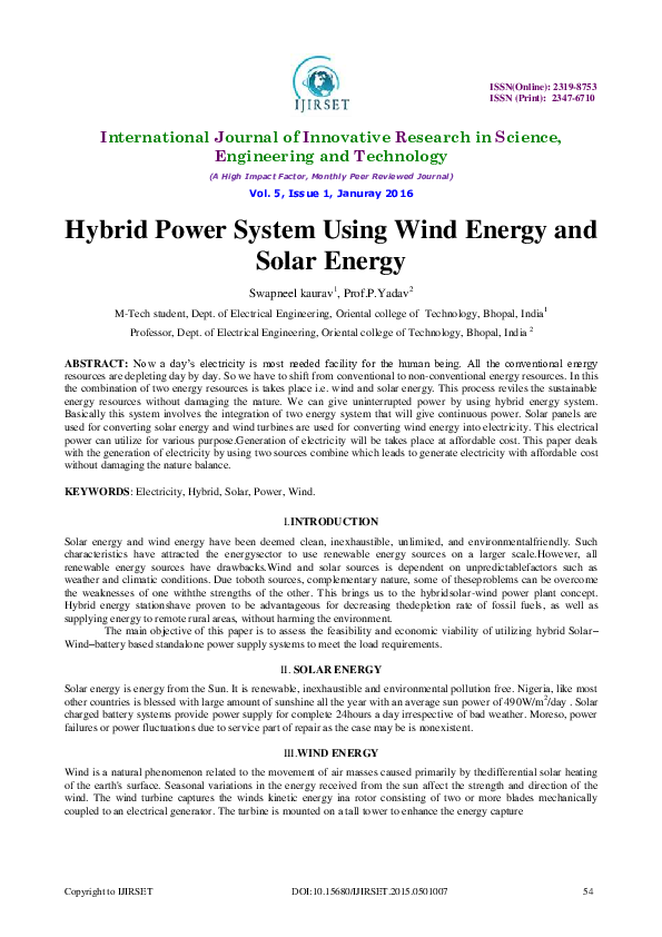 (PDF) Hybrid Power System Using Wind Energy and Solar Energy