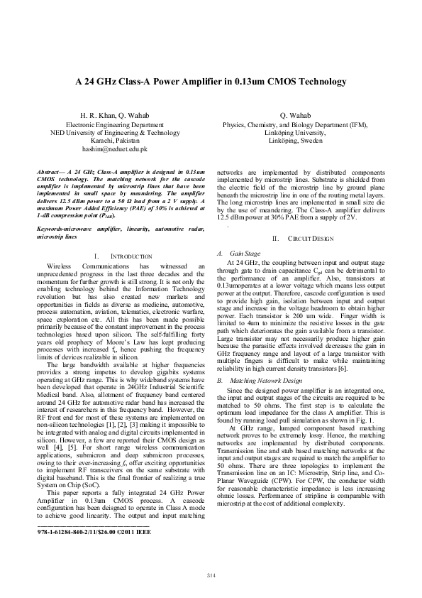 (PDF) A 24 GHz Class-A power amplifier in 0.13um CMOS technology