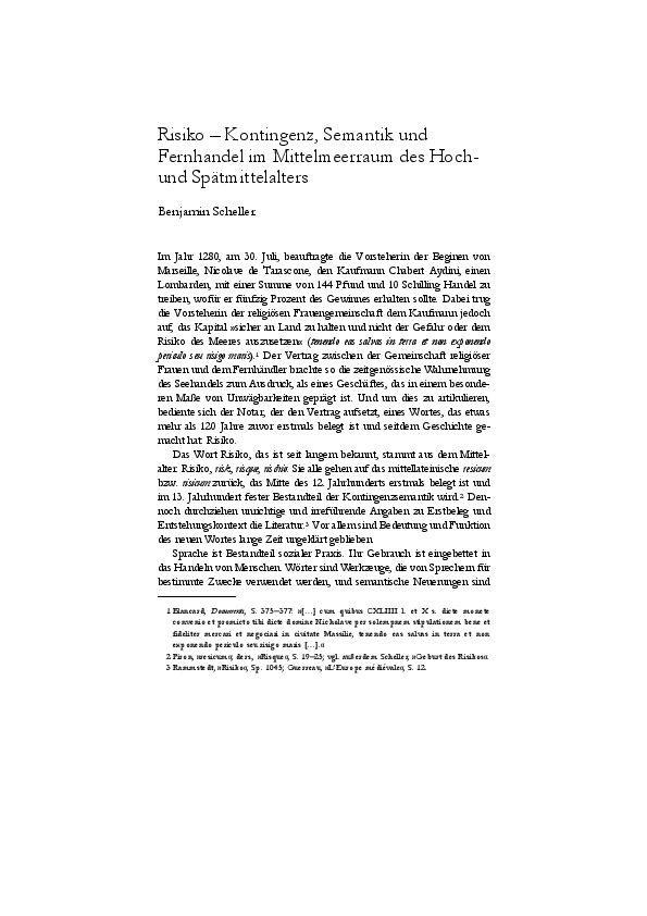 Risiko – Kontingenz, Semantik und Fernhandel im Mittelmeerraum des Hoch ...