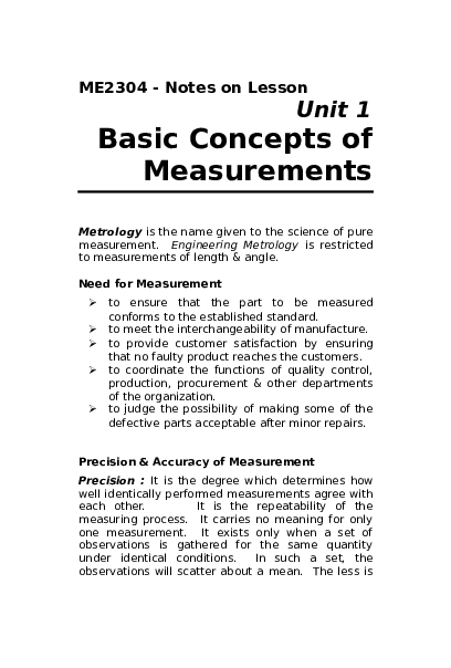 (DOC) Engineering Metrology & Measurements