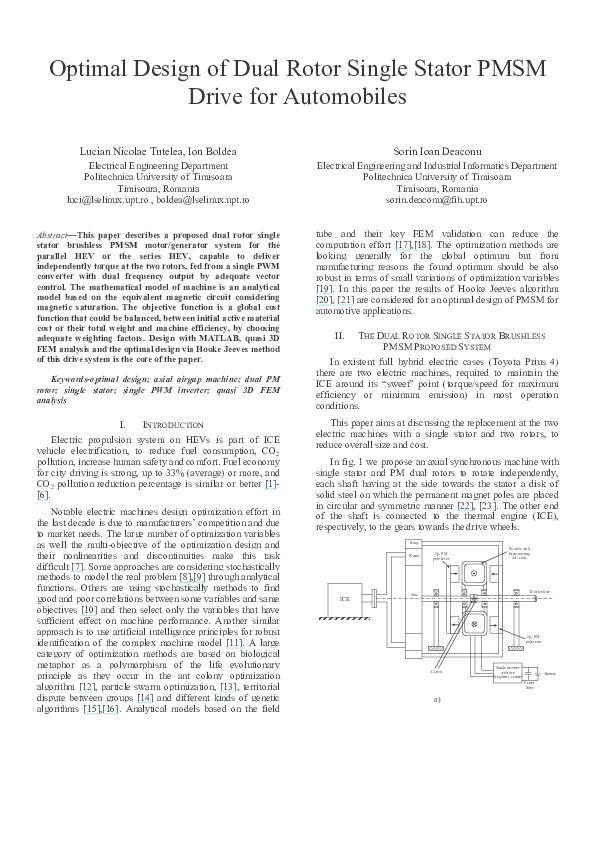(PDF) Optimal design of dual rotor single stator PMSM drive for automobiles (PDF) Optimal design of dual rotor single stator PMSM drive for automobiles