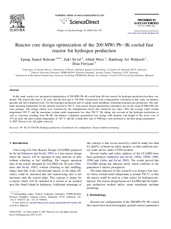 (PDF) Reactor core design optimization of the 200 MWt Pb–Bi cooled fast ...