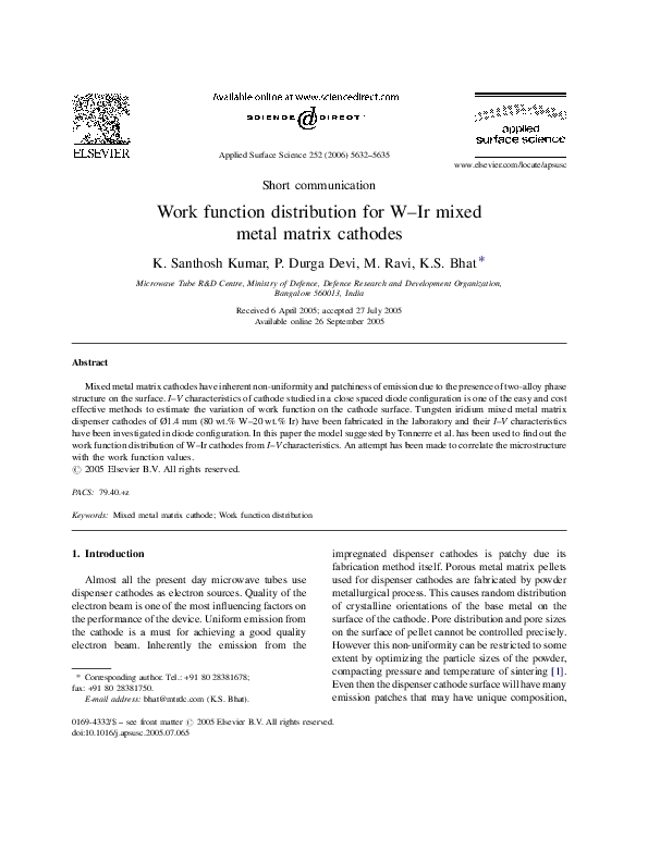 (PDF) Work function distribution for W–Ir mixed metal matrix cathodes