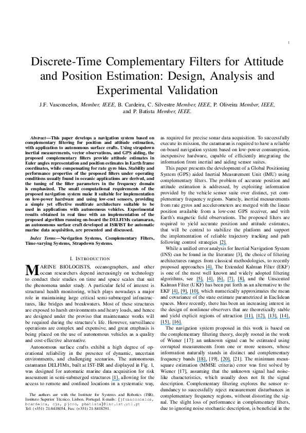 (PDF) Discrete-Time Complementary Filters for Attitude and Position ...
