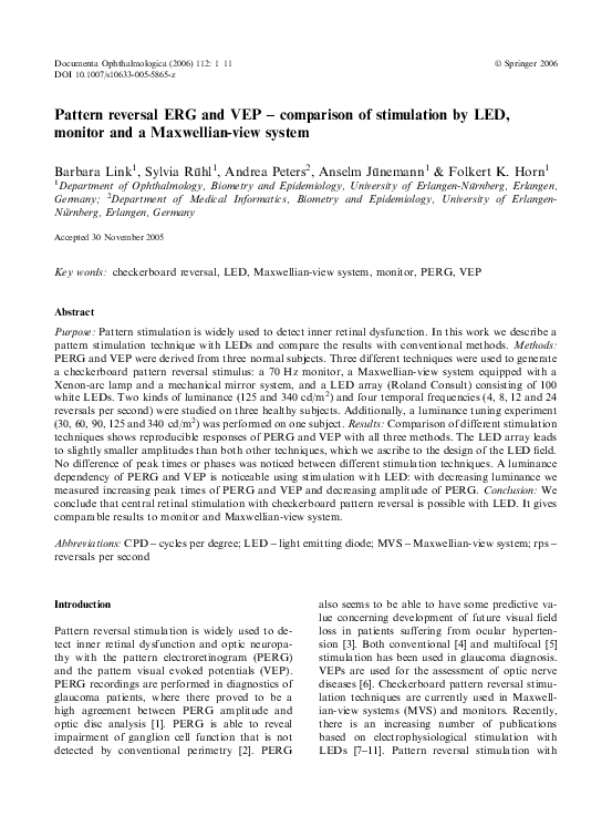 (PDF) Pattern Reversal ERG and VEP – Comparison of Stimulation by LED ...