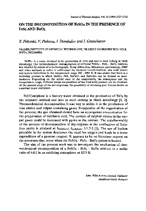(PDF) On the decomposition of FeSO4 in the presence of FeS2 and BaO2