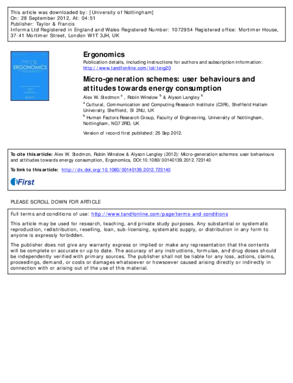 (PDF) Micro-generation schemes: user behaviours and attitudes towards energy consumption
