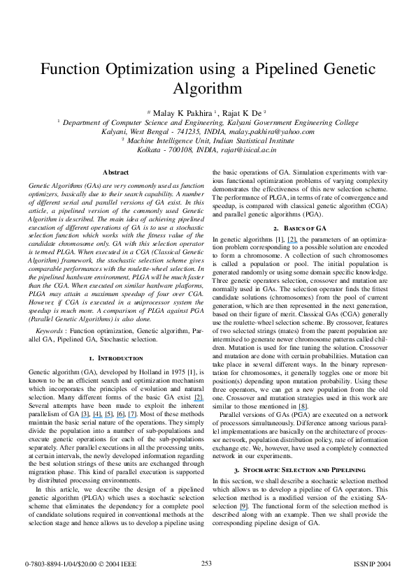 (PDF) Function optimization using a pipelined genetic algorithm