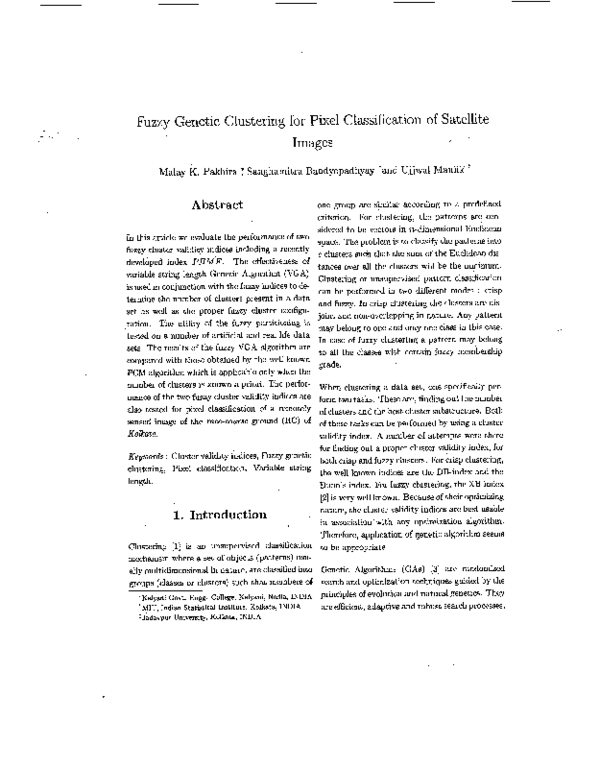 (PDF) Fuzzy genetic clustering for pixel classification of satellite images