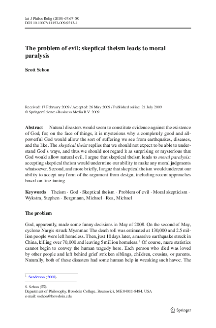 (PDF) The problem of evil: skeptical theism leads to moral paralysis