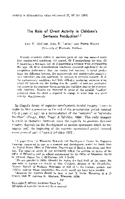(PDF) The role of overt activity in children's sentence production
