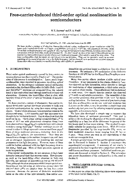 (PDF) Free-carrier-induced third-order optical nonlinearities in semiconductors