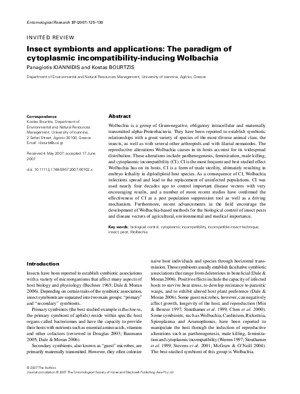 (PDF) Insect symbionts and applications: The paradigm of cytoplasmic ...