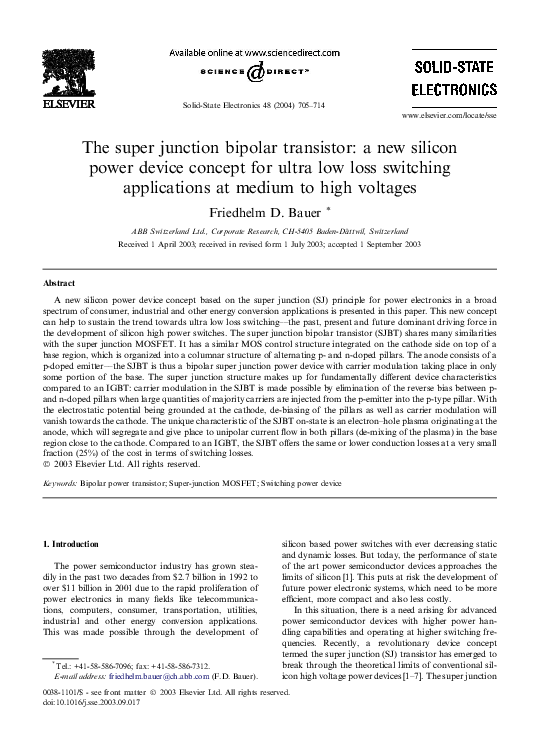 (PDF) The super junction bipolar transistor: a new silicon power device ...