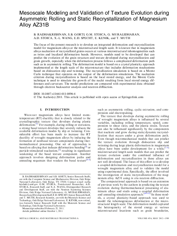 Pdf Mesoscale Modeling And Validation Of Texture Evolution During Asymmetric Rooling And