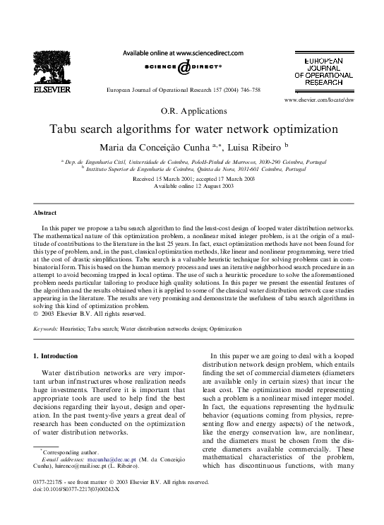 (PDF) Tabu search algorithms for water network optimization