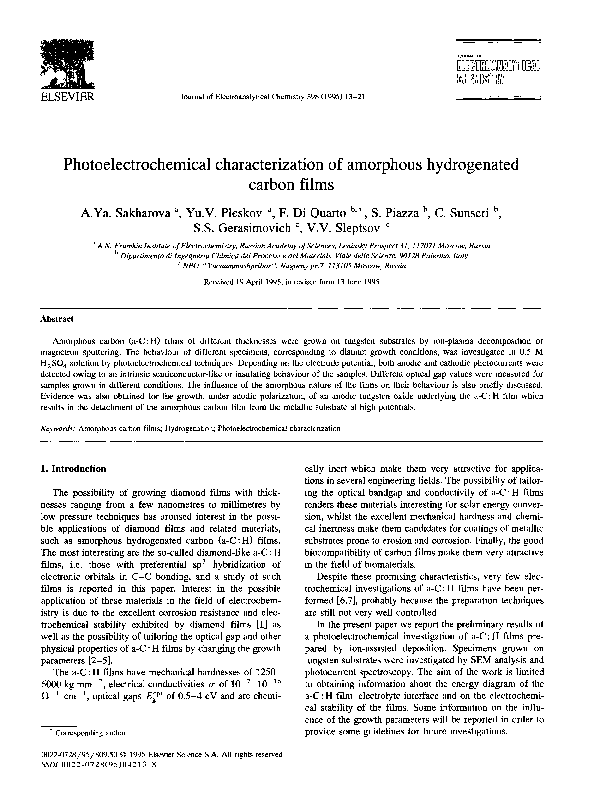 (PDF) Photoelectrochemical characterization of amorphous hydrogenated ...