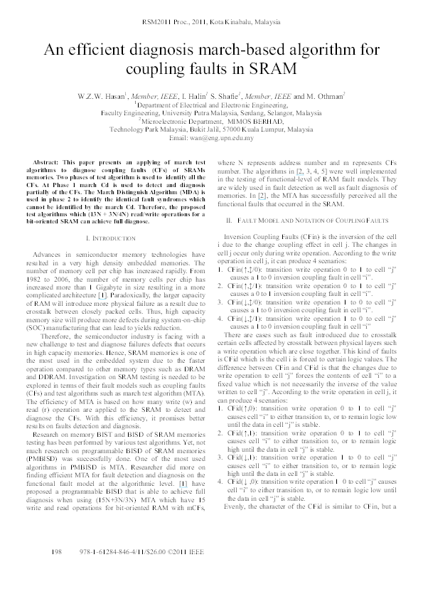 (PDF) An efficient diagnosis march-based algorithm for coupling faults in SRAM
