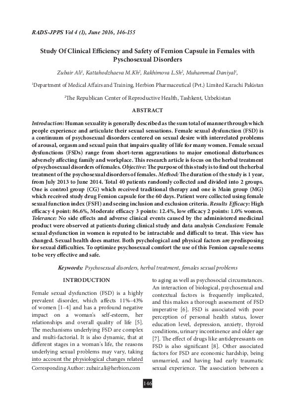 (PDF) Study Of Clinical Efficiency and Safety of Femion Capsule in ...