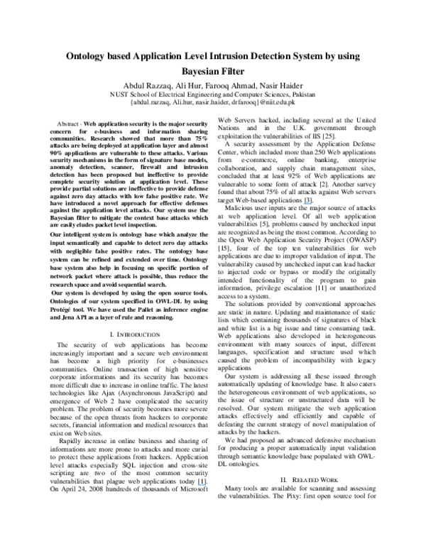 (PDF) Ontology based application level intrusion detection system by using Bayesian filter