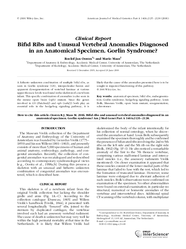 (PDF) Bifid ribs and unusual vertebral anomalies diagnosed in an ...