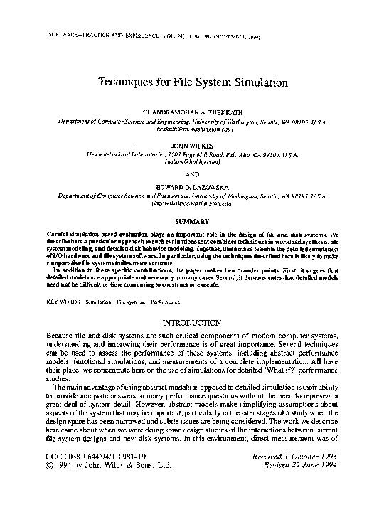 Pdf Techniques For File System Simulation