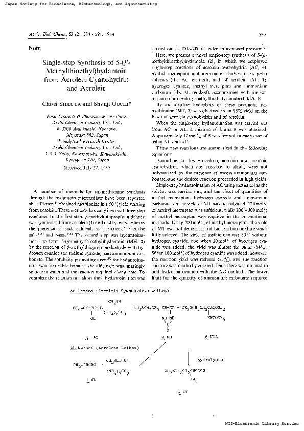 (PDF) Single-step Synthesis of 5-(fi- ' Methylthioethyl)hydantoin from ...