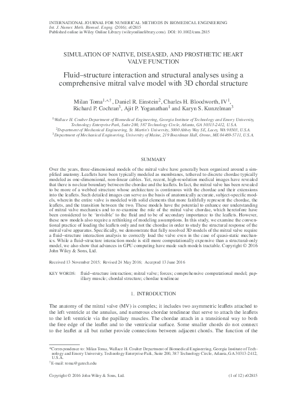 (PDF) Fluid–structure interaction and structural analyses using a comprehensive mitral valve ...