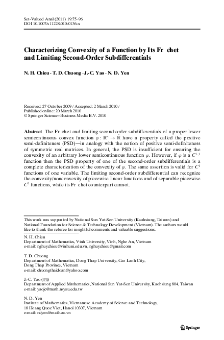 (PDF) Characterizing Convexity of a Function by Its Fréchet and Limiting Second-Order ...