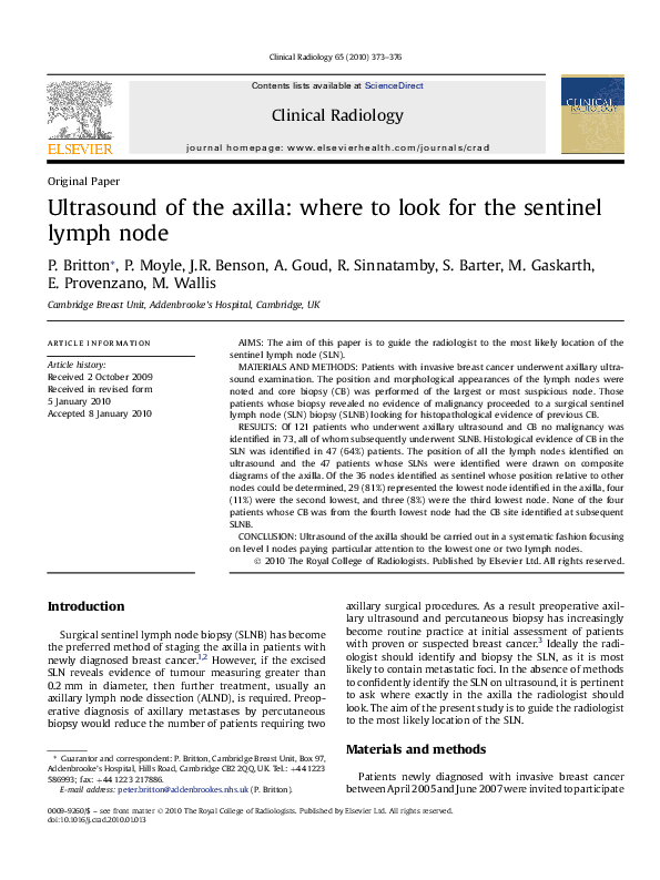 (PDF) Ultrasound of the axilla: where to look for the sentinel lymph node