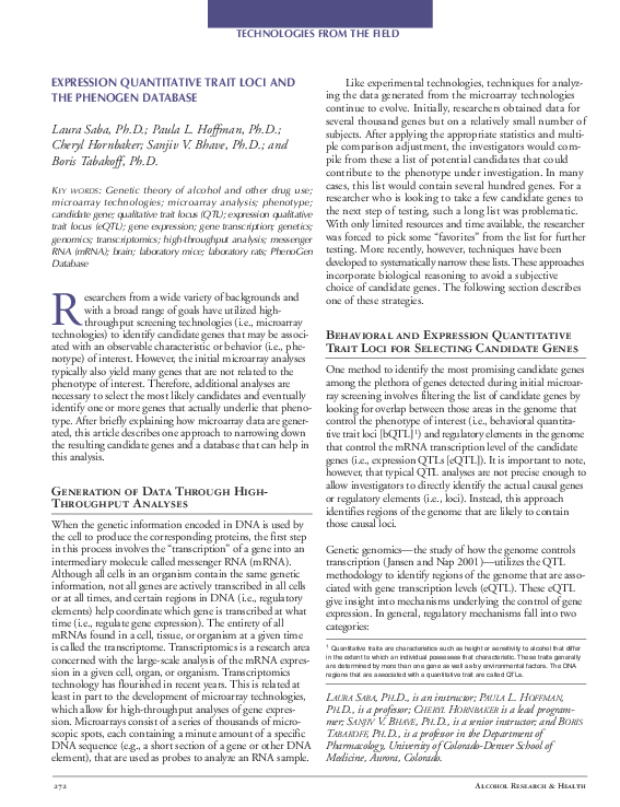 (PDF) EXPRESSION QUANTITATIVE TRAIT LOCI AND THE PHENOGEN DATABASE