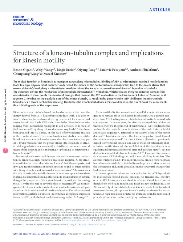 Structure of a kinesin-tubulin complex and implications for kinesin ...