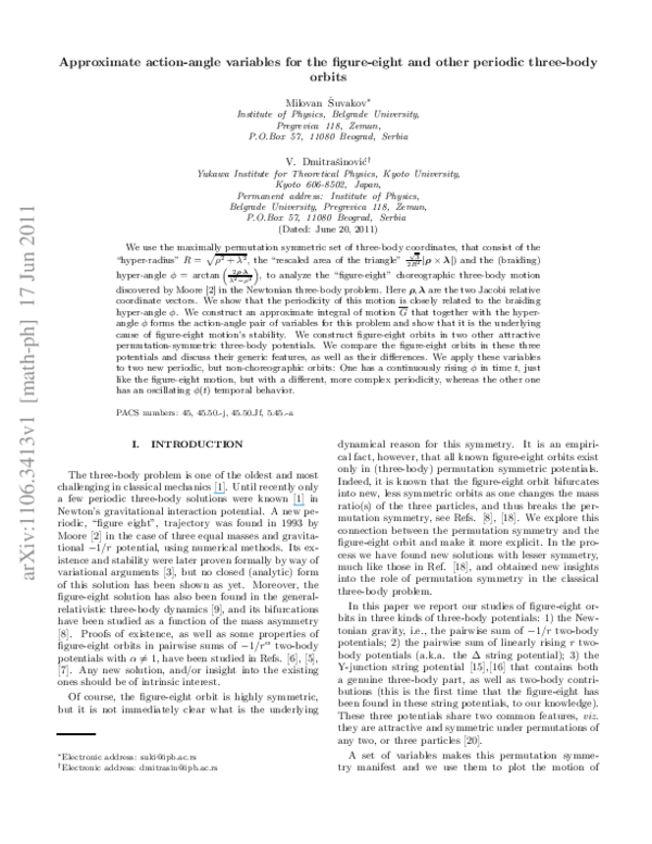(PDF) Approximate action-angle variables for the figure-eight and ...