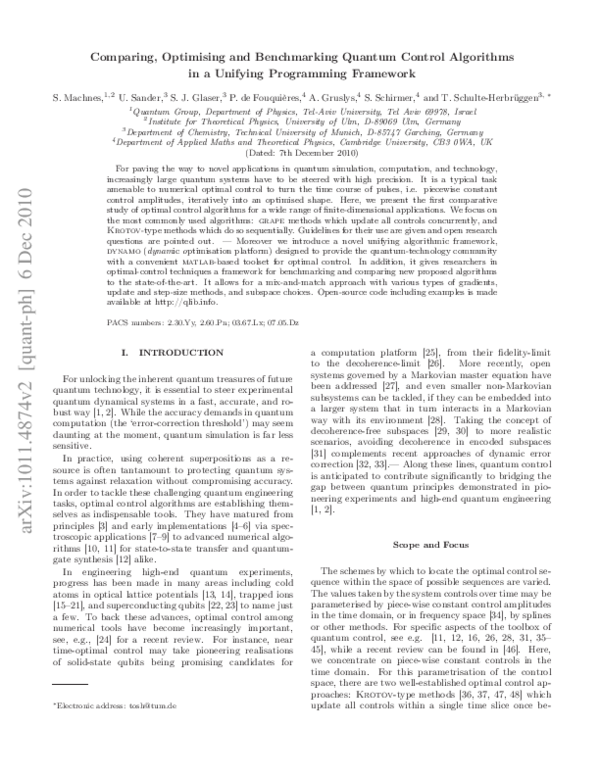(PDF) Comparing, optimizing, and benchmarking quantum-control algorithms in a unifying ...