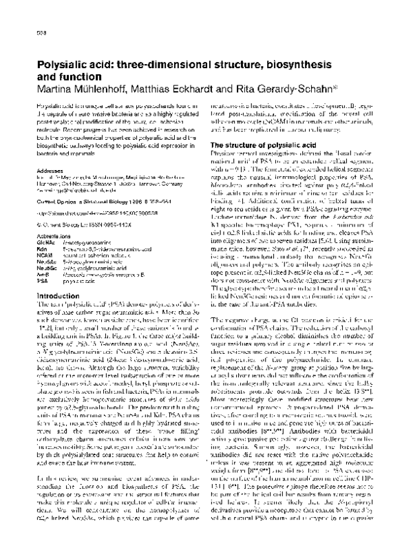 (PDF) Polysialic acid: three-dimensional structure, biosynthesis and function