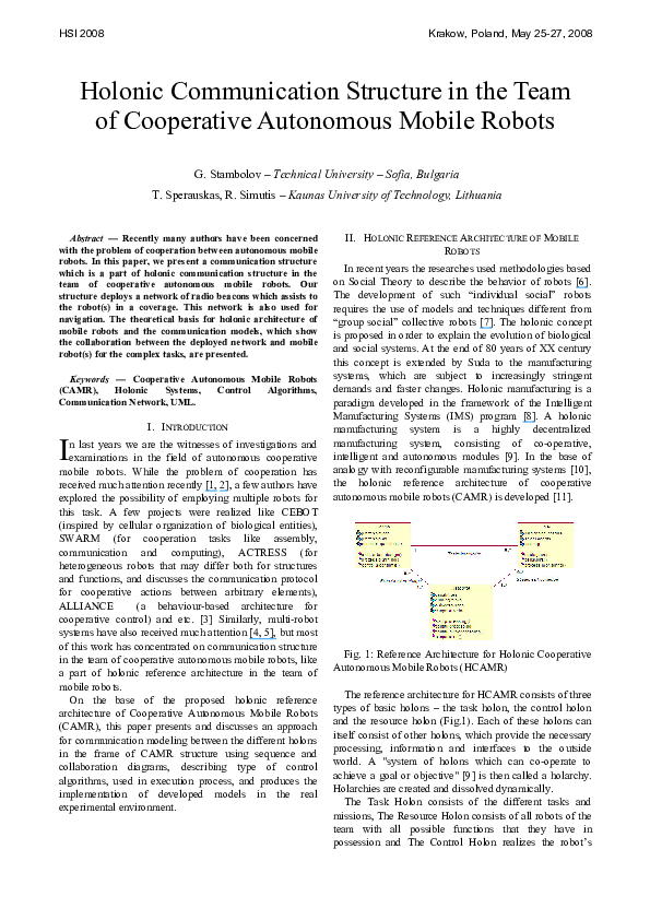 (PDF) Holonic communication structure in the team of cooperative autonomous mobile robots