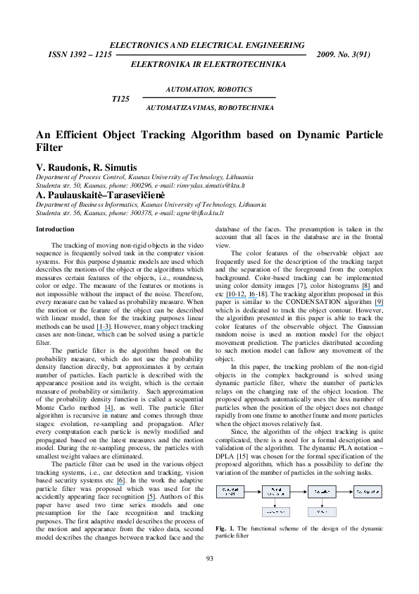 Pdf An Efficient Object Tracking Algorithm Based On Dynamic Particle