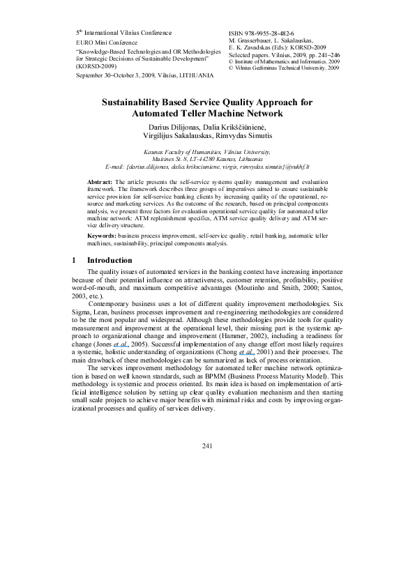 (PDF) Sustainability Based Service Quality Approach for Automated Teller Machine Network