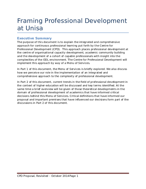 (DOC) Framing Professional Development at Unisa
