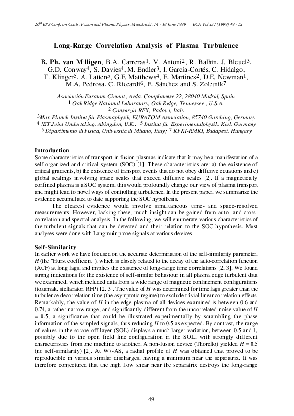 (PDF) Long-Range Correlation Analysis of Plasma Turbulence