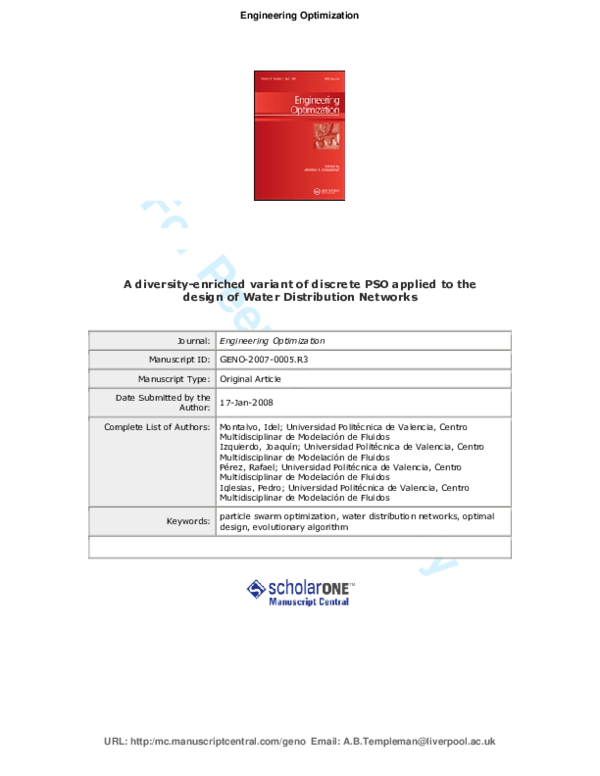 (PDF) A diversity-enriched variant of discrete PSO applied to the design of water distribution ...