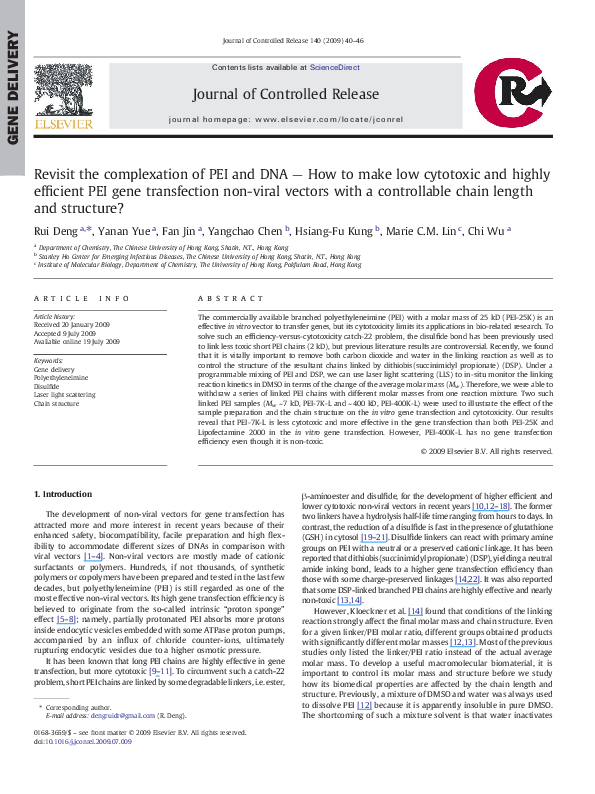 (PDF) Revisit the complexation of PEI and DNA — How to make low ...